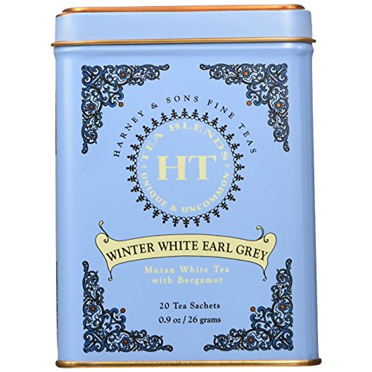 Harney & Son's Mothers Day Winter White Earl Grey Tea (20 Sachets, 1.4oz Tin) - Chinese White Tea Blended with Natural Lemony Bergamot - Caffeinated, Light Bodied Brew - Comes in Decorative Tin