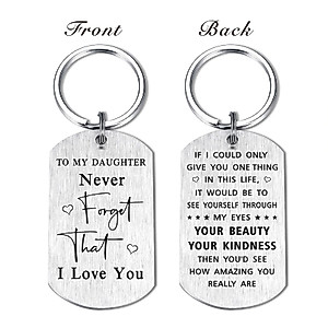Yobent To My Daughter Gifts, Never Forget That I Love You Daughter Keychain for School College Graduation Key Chains