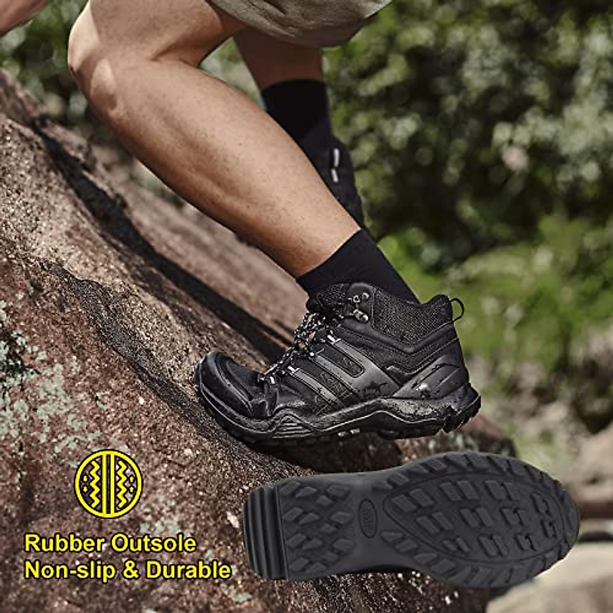 Grand Attack Hiking Boots Men Waterproof,Men's Ankle High Hiking Boots Shoes Outdoor Lightweight Trekking Trails Black 13