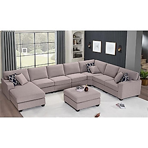 Legend Vansen Fabric Flexible Combination Module Reversible U Shaped Sofa for Living Room, Grey Sectional