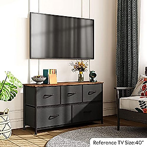 WLIVE 5-Drawer Dresser and 8-Drawer Dresser Set, Fabric Storage Tower for Bedroom, Hallway, Nursery, Closets, Tall Chest Organizer Unit with Textured Print Fabric Bins, Steel Frame, Wood Top, Easy Pul