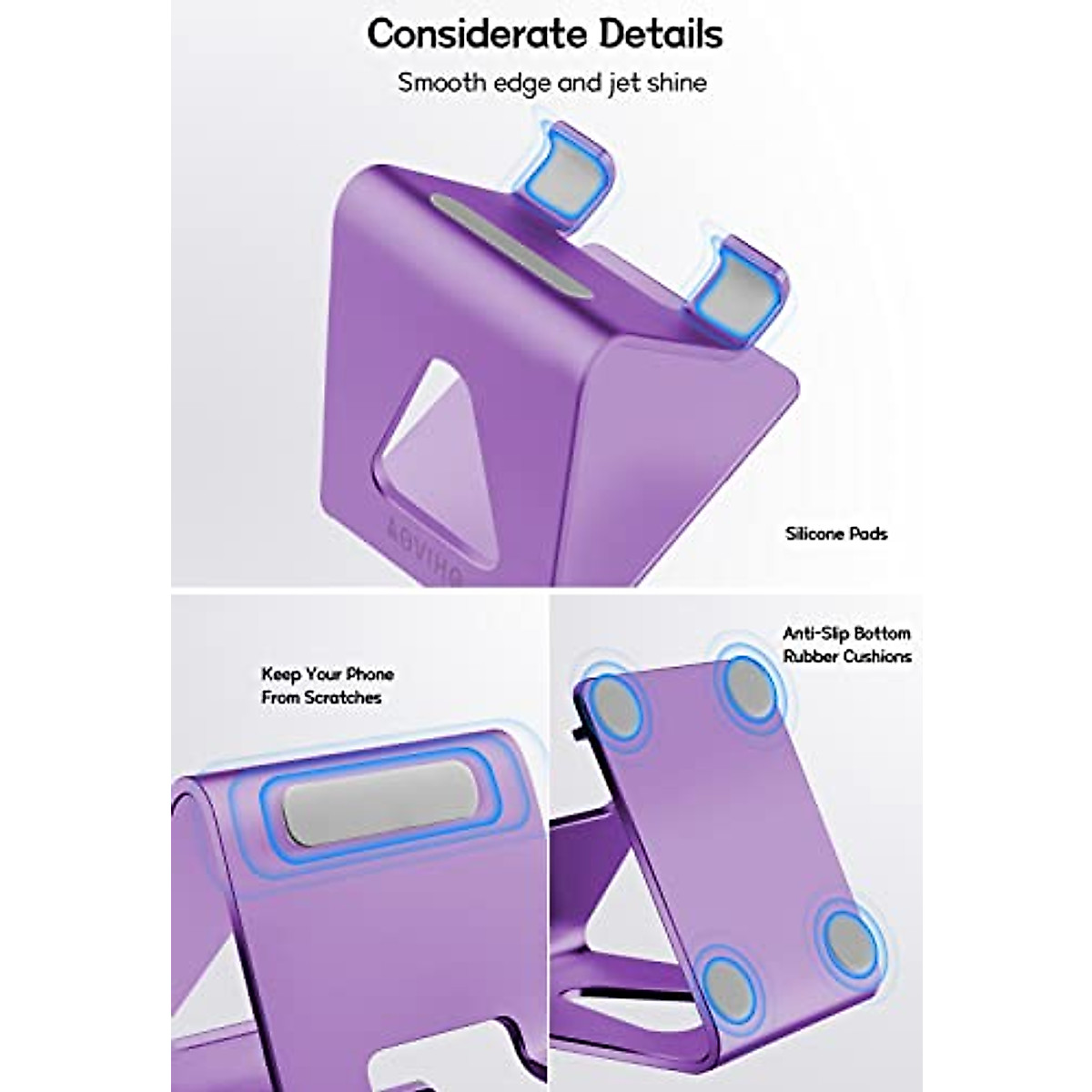 Aoviho Desktop Cell Phone Stand Phone Holder for Desk - Aluminum Phone Dock for iPhone 13 12 pro 11 X Xs max 8 7 6 6s Plus SE 5 5S Samsung All Smart Phones (Purple)