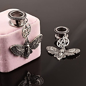 Atomhole 2 PCS Ear Gauges Cool Butterfly Dangle Hypoallergenic Stainless Steel Dangle Ear Plugs Tunnels Gauges Stretcher Pair Selling 2g 0g Piercing Body Jewelry (8mm(0G), Silver)