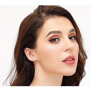 925 Sterling Silver Stud Earrings, 4 Pair Square Cubic Zirconia Stud Earring for Women Men 3 4 5 6mm