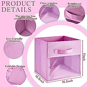 Marsui 8 Pcs Cube Storage Bins with Clear Window 11'' Cube Storage Organizer Bins for Closet with Front Handle Collapsible Storage Cubes Fabric Baskets Box for Collection (Blue, Purple, Rose, Pink)