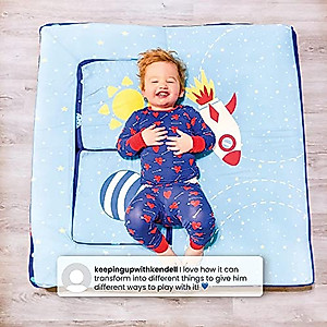 Delta Children Convertible Sofa & Play Set for Kids and Toddlers – Modular Foam Couch and Flip Out Lounger with 2 Ottomans, Space