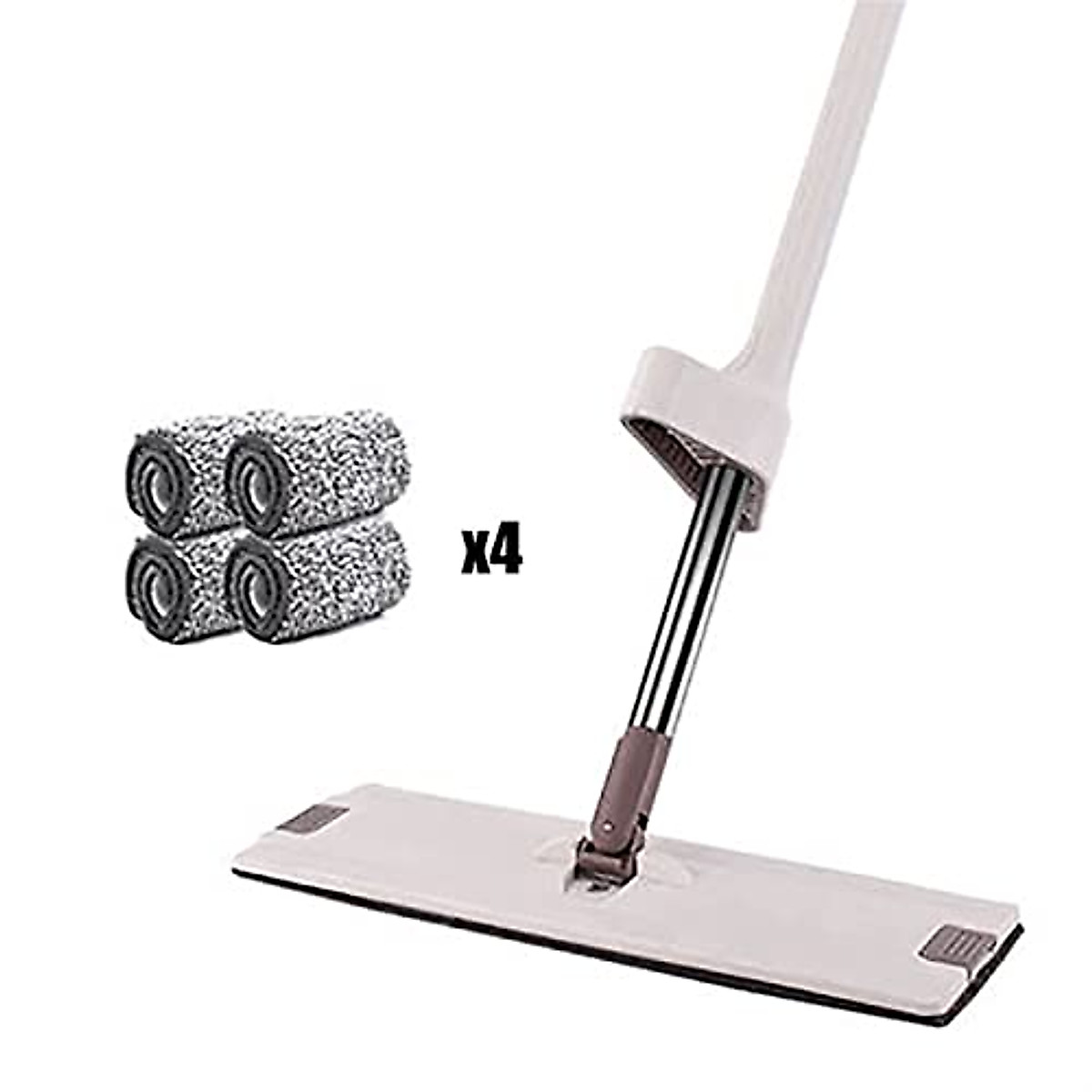 BinOxy Mop/Flat Floor Mop Hand-Washing Squeeze Mop Automatic Leveling Mop Automatic Rotation Floor Cleaner with Microfiber Pad Cleaning Tool Floor Cleaning System (Color : White Within 4 Pads)