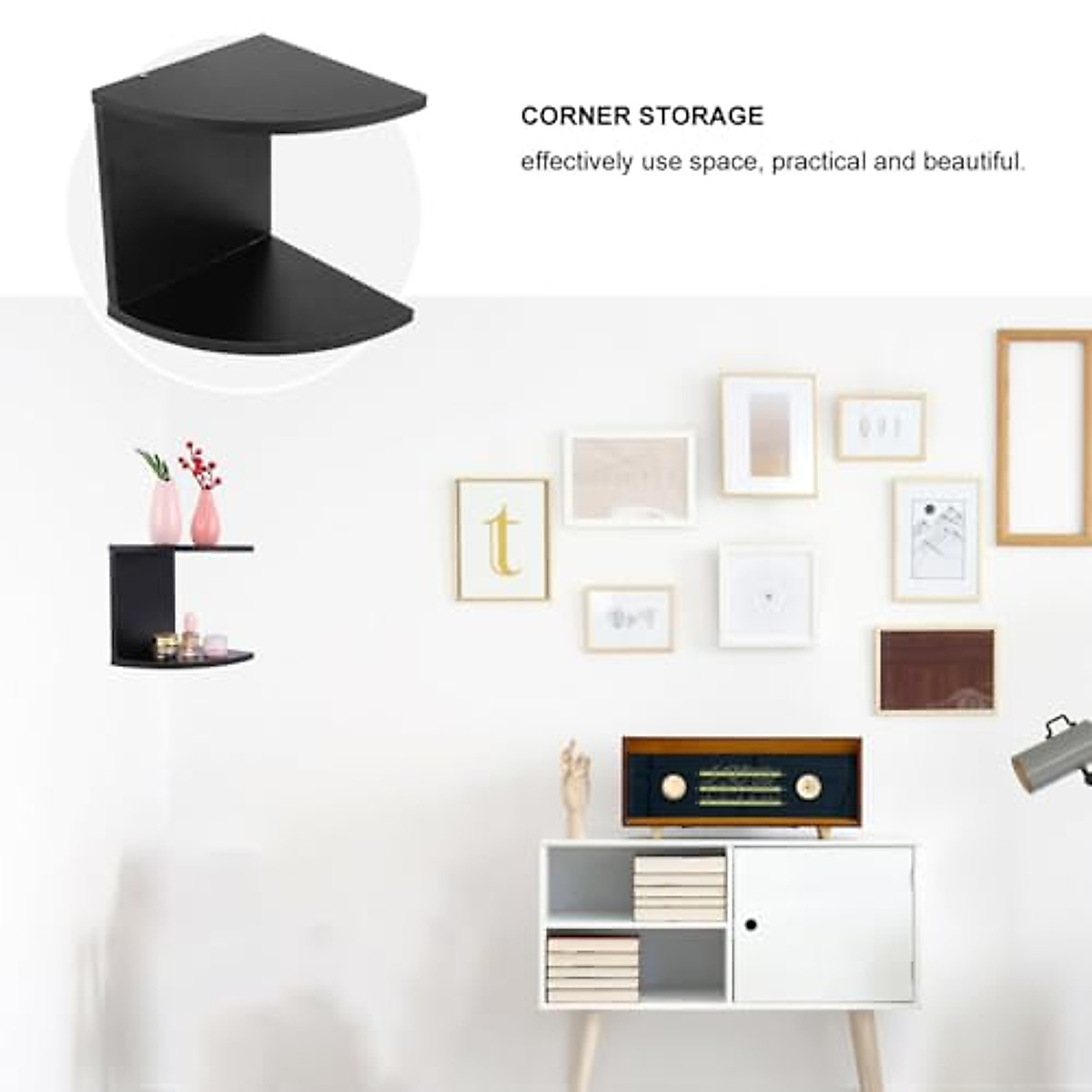 LIFKICH 1pc Corner Shelf Wall Hanging Shelf Wall-Mounted Corner Organizer Wall Display Shelves Wall Floating Shelves Shelf for Corner Decorative Hanging Display Rack Black