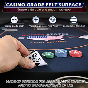 RayChee Poker Table Foldable for 10 Player, Folding Casino-Style Texas Hold'em Poker Table w/Faux Leather Padded Rails & Stainless Steel Cup Holders, Fully Assembled (Black, 84 inch)