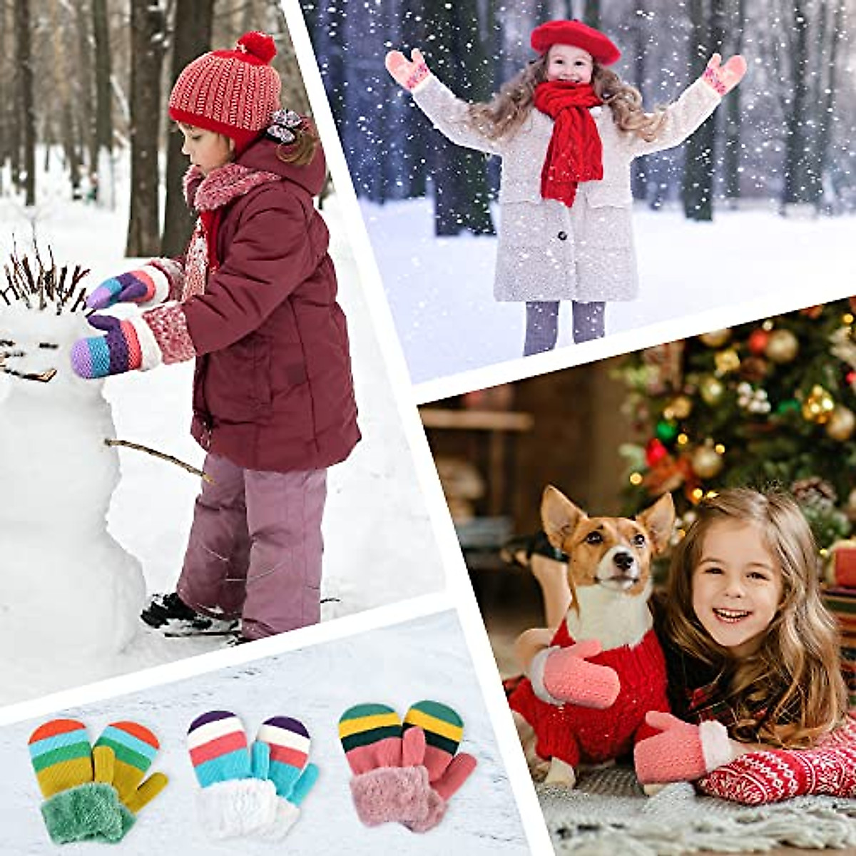 Arctic Paw Kids Gloves Winter Infant Mittens Boys Mittens Outdoor Sherpa Lined Winter Mitten Gloves Black Toddler Mittens, Stripe Mixed