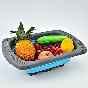 ChenTeng 1PCS Collapsible Colander, Collapsible Strainer Over The Sink, Collapsible Strainers and Colanders with Extendable Handles, Colander Collapsible for Pasta/Vegetable/Fruit (6-Quart, White)