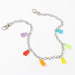 Punk Mushroom Dice Gummy Bear Pendant Pocket Wallet Chain Silver Color Butterfly Dinosaur Jean Pants Belt Chains Hip Hop Thorn Waist Belly Body Chain for Women Jewelry(Bear)