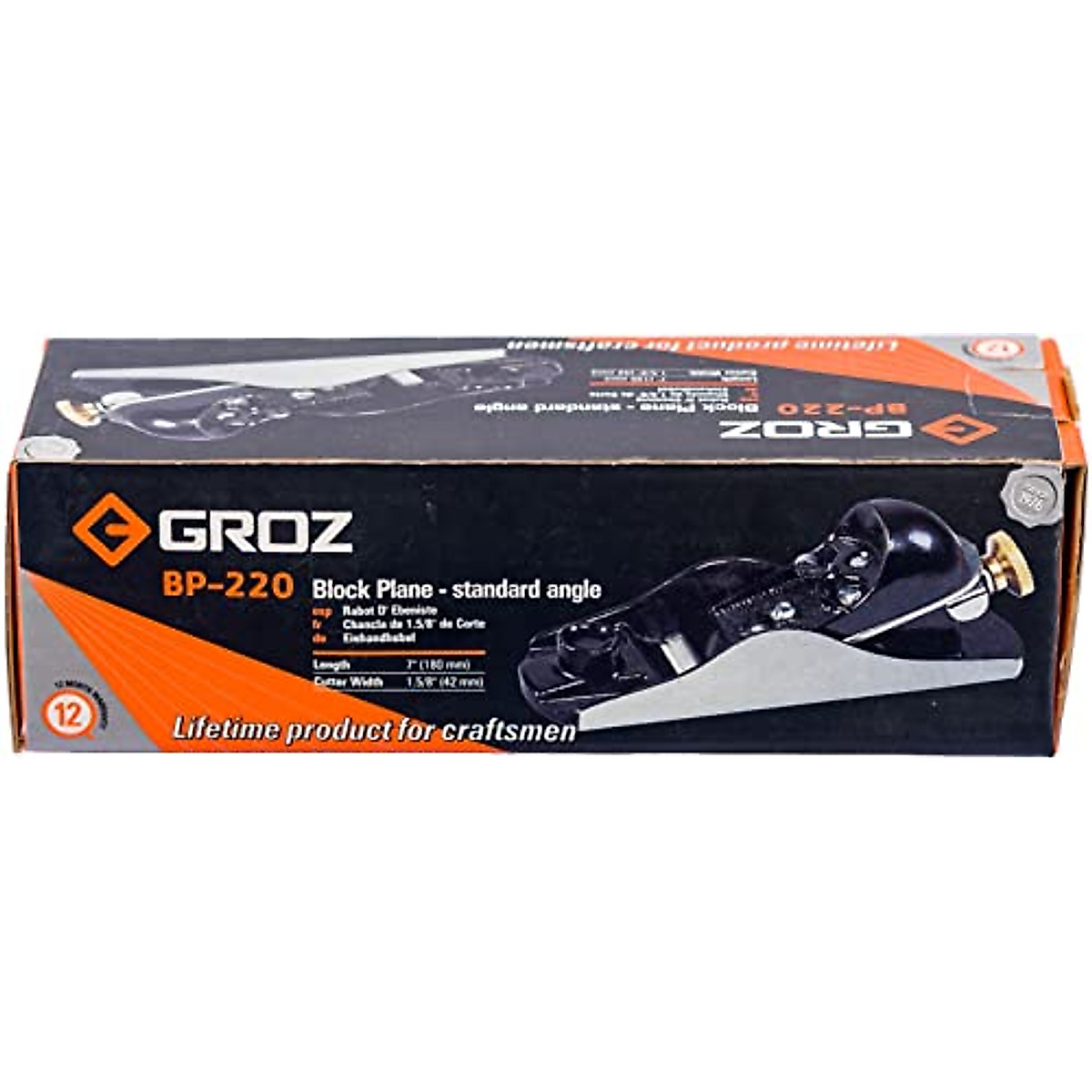 Groz 39791 BP/220 Block Plane with Fixed Mouth 42mm Cutter 180 Length 21degrees Blade Angle