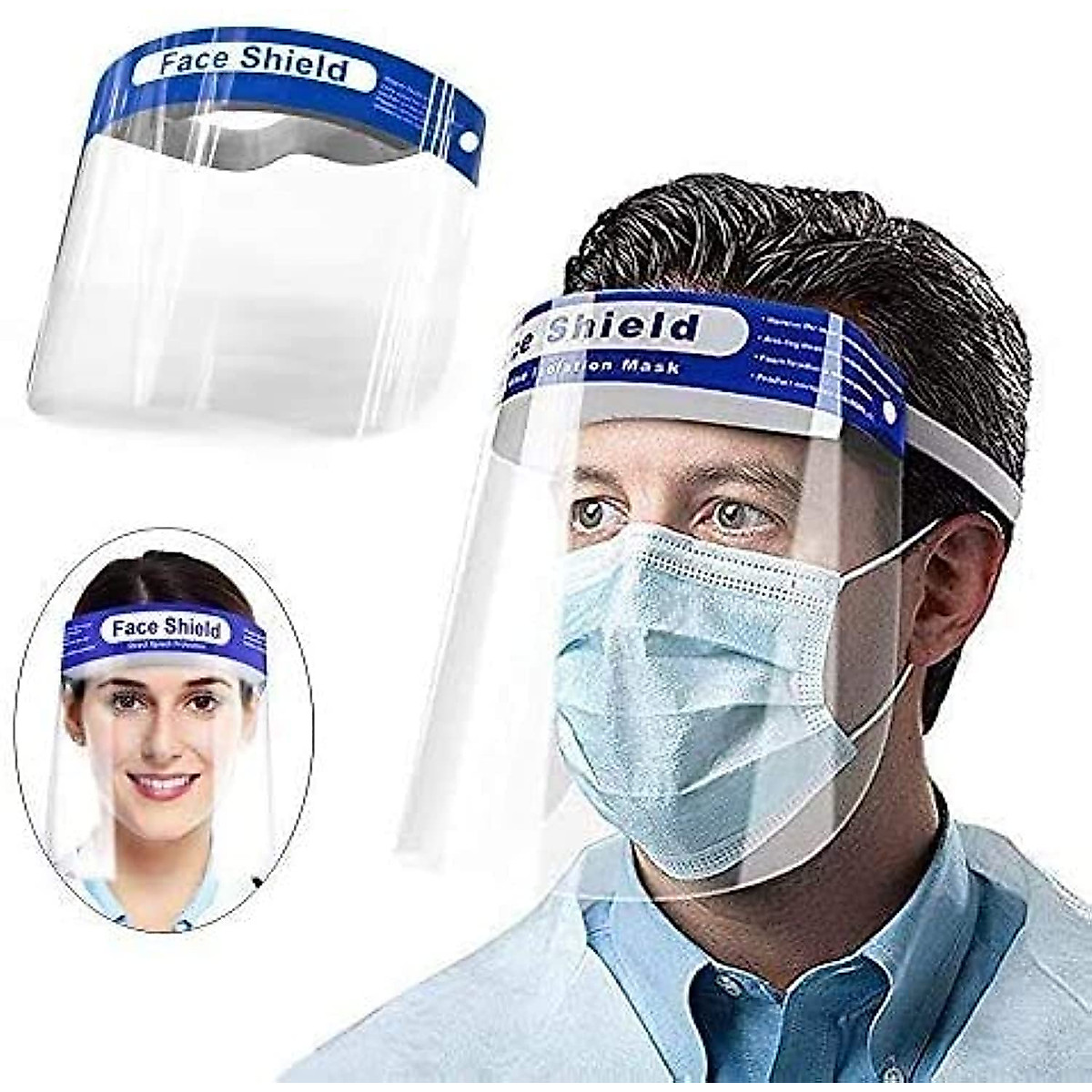 10 Pack Safety Face Shield, All-Round Protection Headband with Clear Anti-Fog Lens, Lightweight Transparent Shield with Stretchy Elastic Band (10)