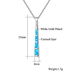 CiNily Blue Opal Pendant Necklace for Women 14K White Gold Plated Long Disc Pendant Ladies Fashion Gemstone Jewelry