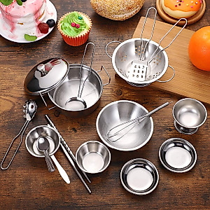 NUOBESTY 16pcs Play Kitchen Accessories Play Pots and Pans Toys for Kids Kitchen Cooking Utensils Kitchen playset Household Pot Set Toddler