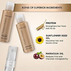 MOEHAIR Travel Kit | Protein Infused Shampoo and Conditioner Set with Frizz Control | Travel Size (3.4 Fl. Oz) Shampoo, Conditioner and Serum
