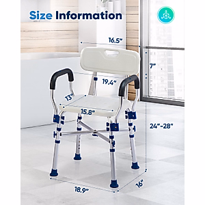 Zler Shower Chair with Arms and Back 500lbs, Heavy Duty Shower Seat for Inside Shower, Medical Adjustable Bath Seat for Bathtub, Anti-Slip Shower Stool for Elderly Handicap & Bariatric