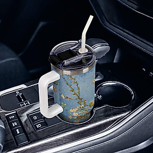 Niapessel Leak Proof Tumbler, Insulated Water Bottles with Straw, Blooming Almond Tree Van Gogh Insulated Cup with Handle 40 Oz Stainless Steel Flask for School, Travel, Car, Sports, Work