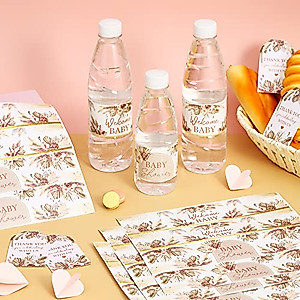 Cheereveal 24PCS Pampas Grass Baby Shower Water Bottle Labels, Boho Baby Shower Waterproof Self Adhesive Water Bottle Labels for Boho Pampas Baby Shower Decorations
