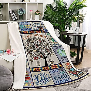 Book Lovers Gifts, Gifts for Book Lovers Women Men, Librarian Gifts, Bookworm Gifts, Literary Gifts, Best Gifts for Reading Lovers, Ultra Soft Warm Sherpa Throw Blanket for Couch Bed 50 x 60