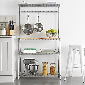 Amazon Basics 3 Tier Kitchen Storage Baker's Rack With Removeable Top, Wood/Chrome, 14" D x 36" W x 63.4" H
