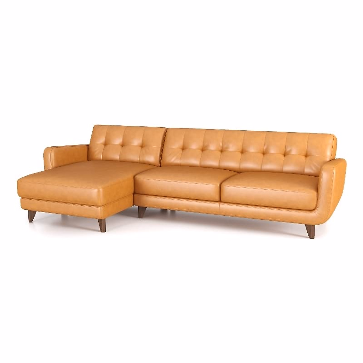 ASHCROFT Davis Modern Living Room Top Leather Corner Sectional Couch in Brown