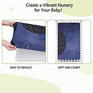 Starry Night Themed Fitted Mini Crib Sheets,Portable Mini Crib Sheets Soft & Stretchy Fitted Crib Sheet-Crib Mattress Sheet or Toddler Bed Sheet,24“ x38“,Charcoal Grey Indigo Black