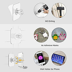 Wall Mount Cell Phone Holder - Mirror Adjustable Cellphone Stand with 2Pcs Adhesive Sticky Pads for Bathroom Bedroom Kitchen or Dorm, Compatible with iPhone Series or Other Smartphones