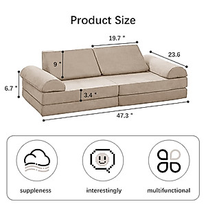 hoopyosms 10 pcs Modular Kids Play Couch, Toddlers Play Couch for Fun Play Time, Convertible Kids Foam Sofa for Playroom Bedroom, Indoor Use