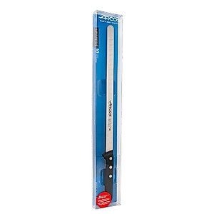 ARCOS Salmon Knife / Fish Knife 11 Inch Nitrum Stainless Steel and 290 mm blade. Ergonomic Polyoxymethylene POM Handle. Series Universal. Long, sturdy blade and serrated edge. Easily cuts. Color Black