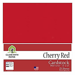 Cherry Red Cardstock - 12 x 12 inch - 65Lb Cover - 25 Sheets - Clear Path Paper