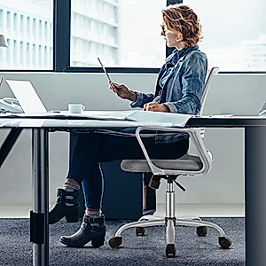 Office Chair - Ergonomic Office Chair Mid Back Office Desk Chair with Wheels Computer Chair with Lumbar Support Home Office Chair with Armrests for Adults, Grey