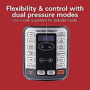 Hamilton Beach 12-in-1 QuikCook Pressure Cooker with True Slow Cook Technology, Rice, Sauté, Egg and More, 8qt., Black and Stainless (34508)