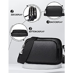 Noiosor Triple Zip Small Crossbody Bags Purses Women Wide Strap Genuine Leather Shoulder Handbag Multi Pockets Snapshot Phone Purse Beige