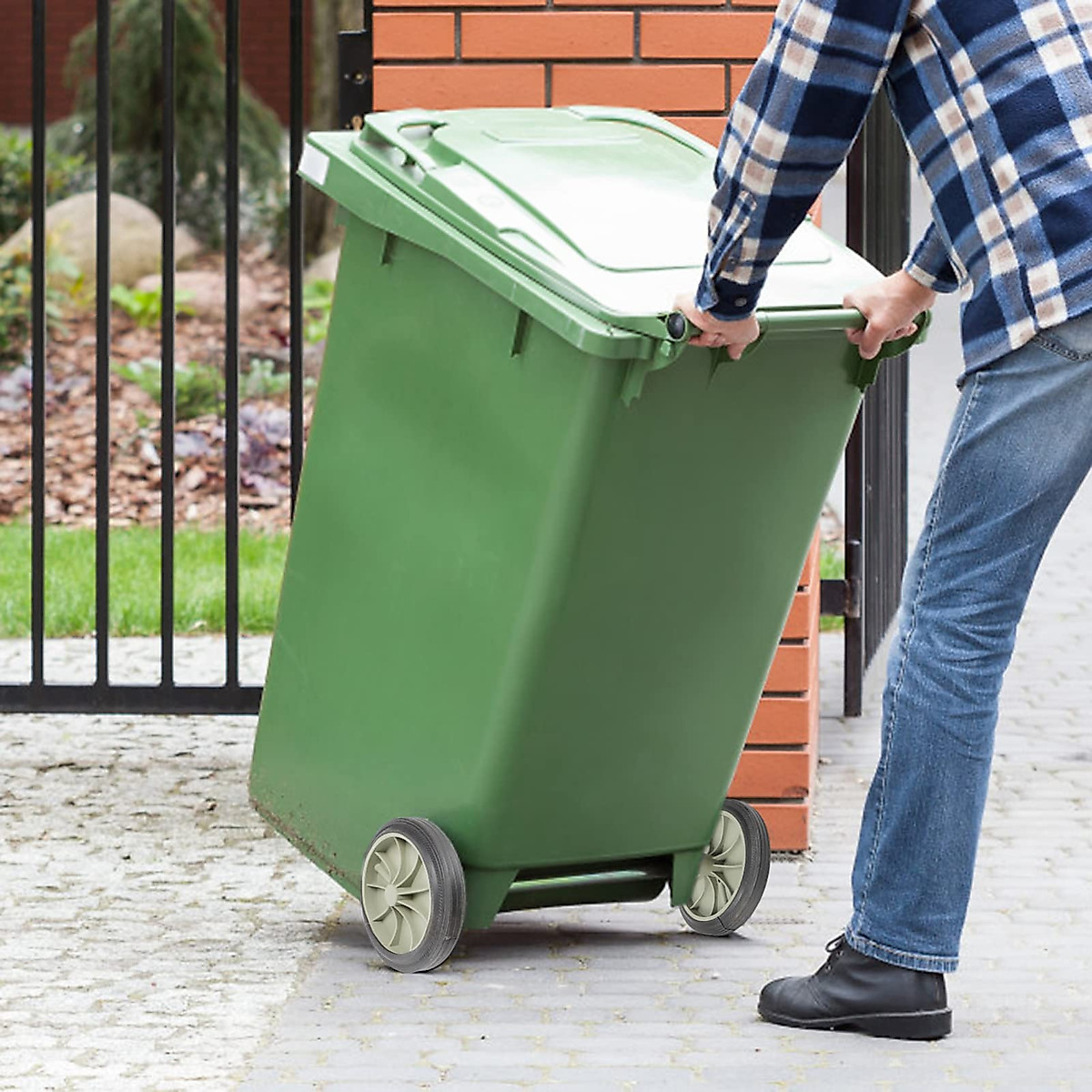 DOITOOL Garbage Can Replacement Wheels - Trash Can Wheels and Axle - Trash Garbage Bin Wheels Replacement for Garbage Can Outdoor,Garden Street Patio Trash Can (Wheel Color Random)