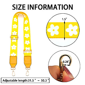 weiwei Wide Purse Strap Replacement,Flower Adjustable Guitar Style Bag Straps for Women Crossbody Handbags,Yellow Leather Design at The End