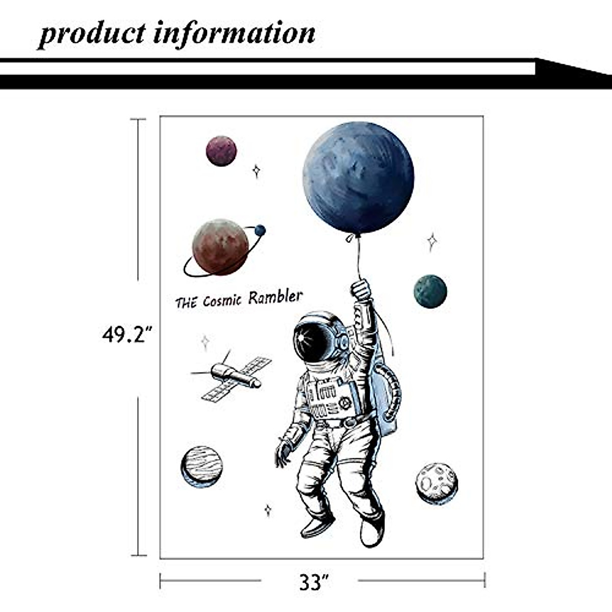 Astronaut Wall Mural Decals,3D Planet Universe Galaxy Outer Space Wall Stickers, Peel and Stick Removable Space Capsule Window Wall Stickers for Kids Nursery Bedroom Living Room (Space Walker)