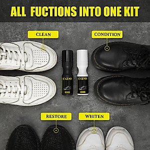 Shoe Cleaner Whitener for Sneaker, COZGO Shoe Cleaning and Whitening Kit, 3.5oz Shoe Cleaner and 3.5oz Whitener, No extra brushes needed,Work on White shoe,Sneaker,Canvas,Mesh,Tennis,PU,Fabric,Leather