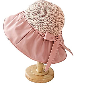 HONGPAS Women Vintage Rollable Fisherman Sun Cap Bucket Hat UV Sun Protection Wide Brim Summer Beach Cap (Pink)