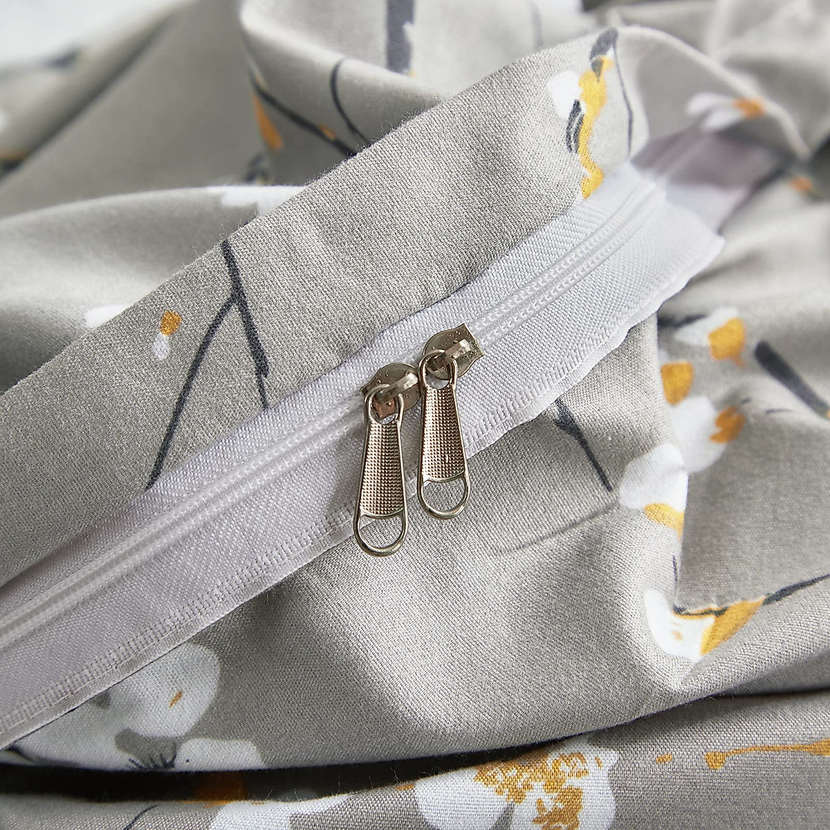 UOZZI BEDDING Branch Style Gray King Duvet Cover Set with 2 Pillow Shams- 800 TC Zipper Closure 4 Corner Ties Adult Men Women Style Dots Floral White Tree Style Reversible Design