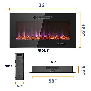 Prominence Home LED Slim Design Electric Fireplace Insert and Wall Mounted Fireplace with 1500 Watt Heater, Log & Crystal Ember Options, Adjustable Realistic Flame and Remote Control, (36 Inch)