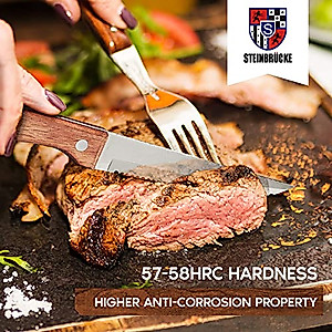 Elemake Steak Knife Set - Steak Knife with Wooden Handle, Knives Set for Kitchen, Serrated Steak Knives Set of 8, Classic Full Tang Design, 5Cr15Mov Stainless Steel Blade