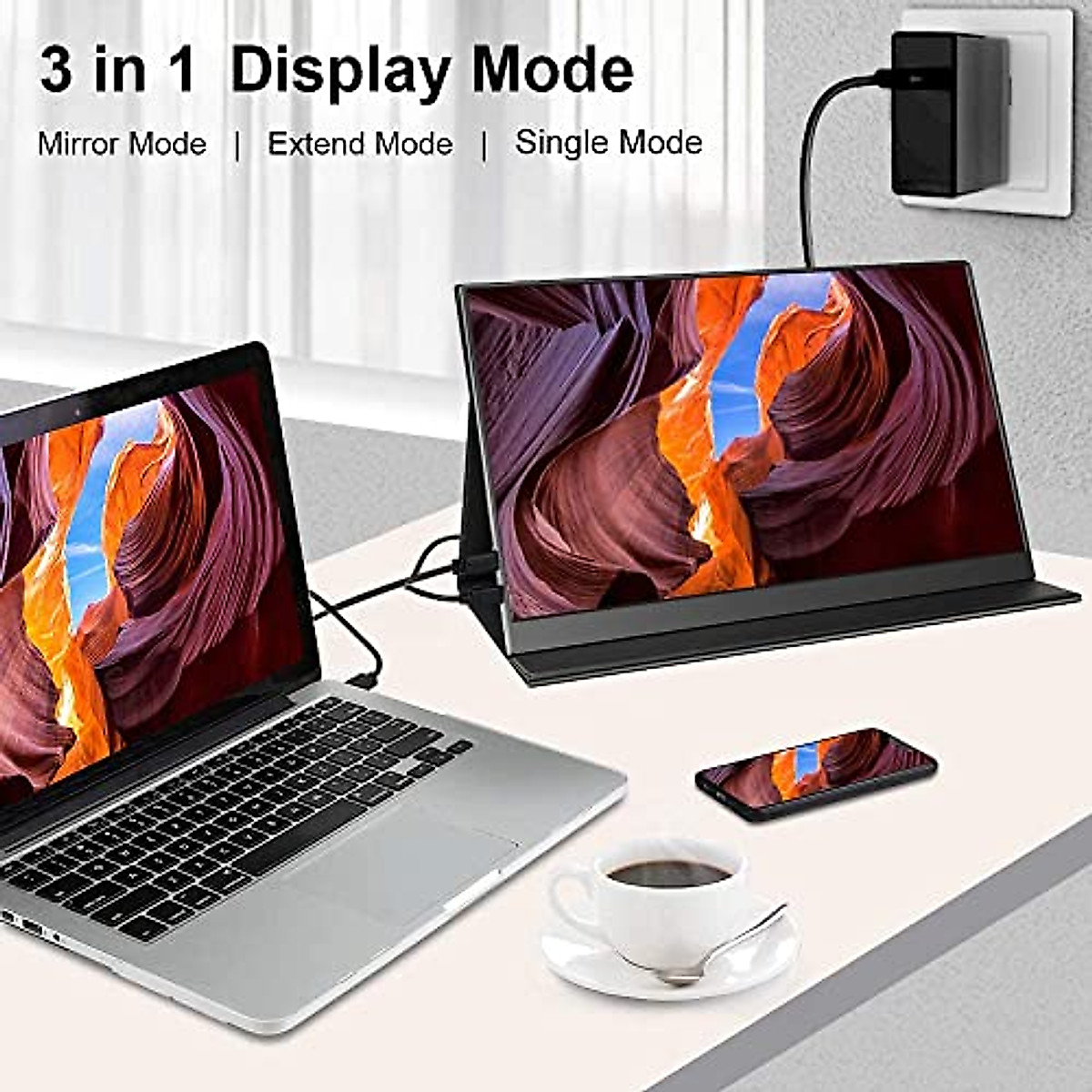 HONGO Portable Monitor Extremely Thin 15.6 Inch FHD 1080P Computer Gaming Dual Monitor USBC Display for Laptop PC Phone Xbox PS4 Switch, Smart Stand Included