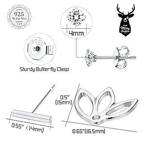 Milacolato 925 Sterling Silver Stud Earrings Set for Women 14K Gold Plated Ear Jacket Studs Lotus Flower Cubic Zirconia Stud Earrings Small Simple Chic Earrings Set