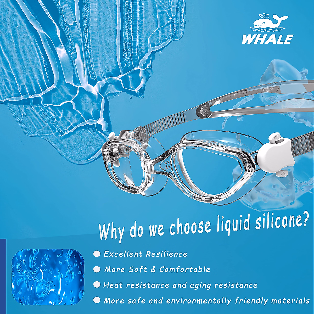 Whale Unisex-Adult Swim Goggles,Anti-Fog Swimming Goggles No Leaking for Men Women Youth, Clear Frame/Clear Lens