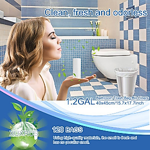 XUXRUS Small Trash Bags 1.2 Gallon - 5 Liter Waste Basket Trash Bags Bathroom Garbage Bags for Toilet,Office,120 Count,White