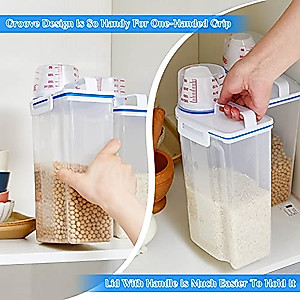 6 Pieces Rice Storage Barrel Rice Cereal Containers Dispenser Clear Kitchen Storage Bin with Pour Airtight Plastic Rice Holder Saver with Seal Buckles Measuring Cup for Cooker Flour