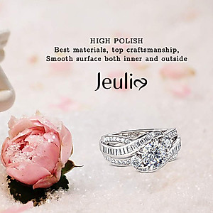Jeulia Three Stone Round Cut Sterling Silver Ring Intertwined Engagement Rings for Women Cubic Zirconia Diamond Crossover Statement Ring Set Anniversary Promise Bridal Set with Gift Box (7)