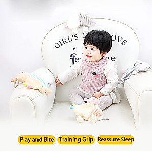 D-KINGCHY Baby Hanging Toys with Crinkle Paper, Baby Saliva Towel Toy, Infant Toys 0-12 Months, Lovey Soft Toy, Comforting Cuddle Toy for Newborn 0-1 Year Old (Deer)